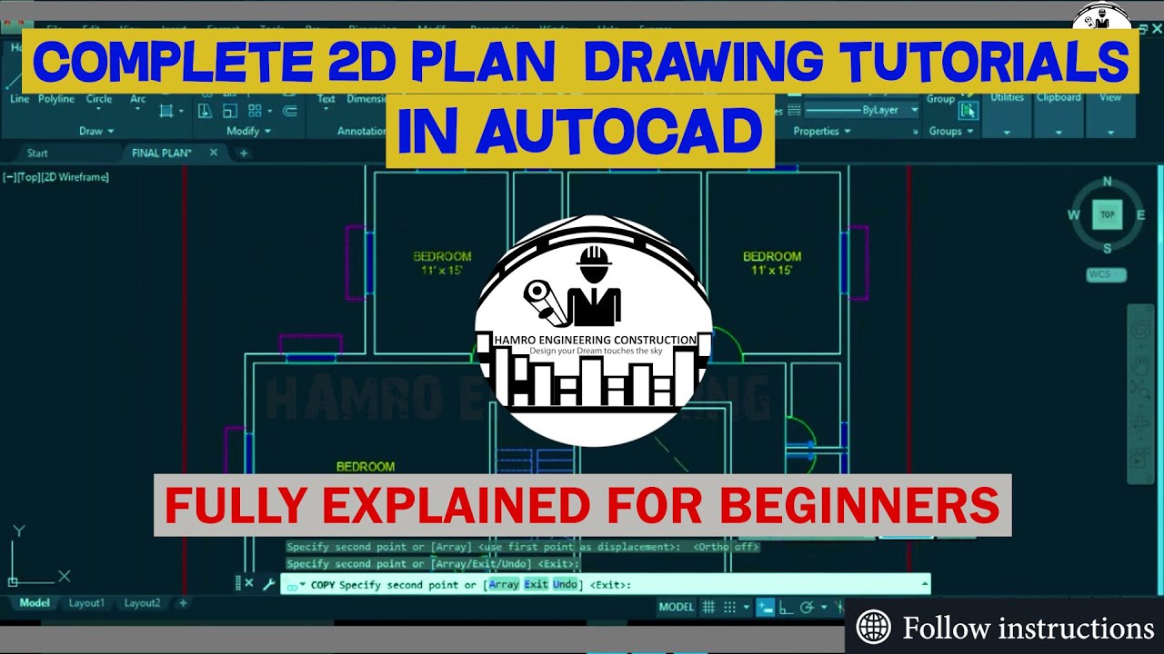 COMPLETE 2D DRAWING HOME PLAN IN AutoCAD IN 1 HOURS FULLY EXPALINED ...