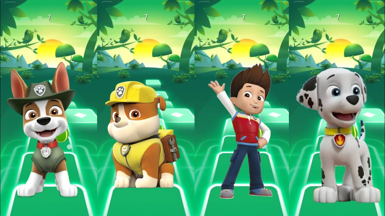 TRACKER VS RUBBLE 🆚 RYDER 🆚 MARSHALL TILES HOP EMD RUCH GAME 🎮🎯#viral # ...