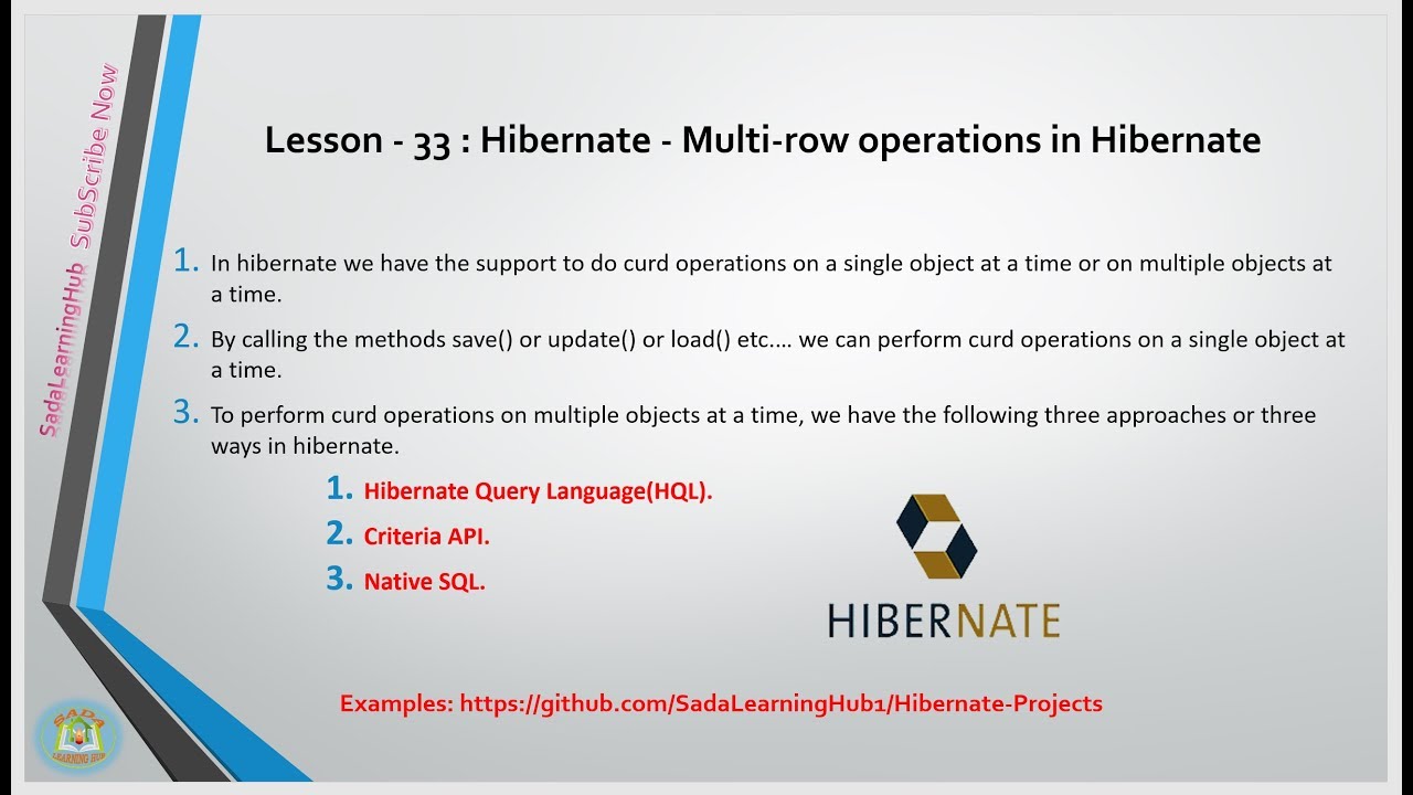 Lesson 33 Hibernate Multi Row Operations In Hibernate Youtube