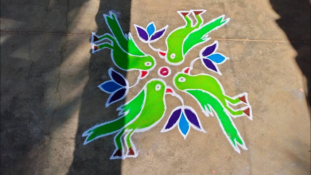 Awesome Parrot 🦜🦜🦜 Flower 🌹🌹Rangoli Designs With 7*7 Dots # Parrot bird ...