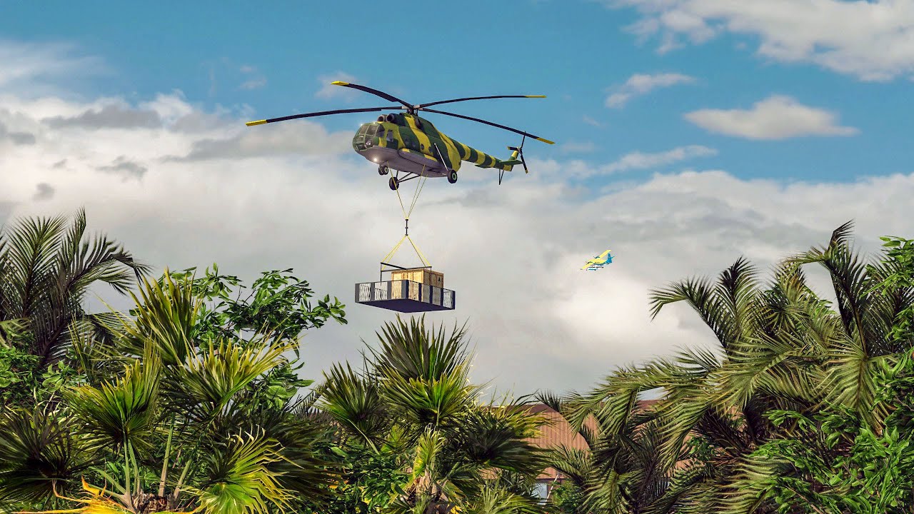 TransportFever2 : Mi 8 Helicopter Cargo Transport Demonstration - YouTube