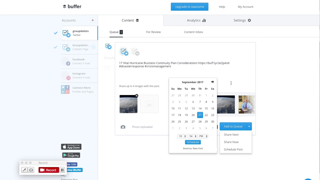 Buffer: how to post to social media through Buffer - YouTube