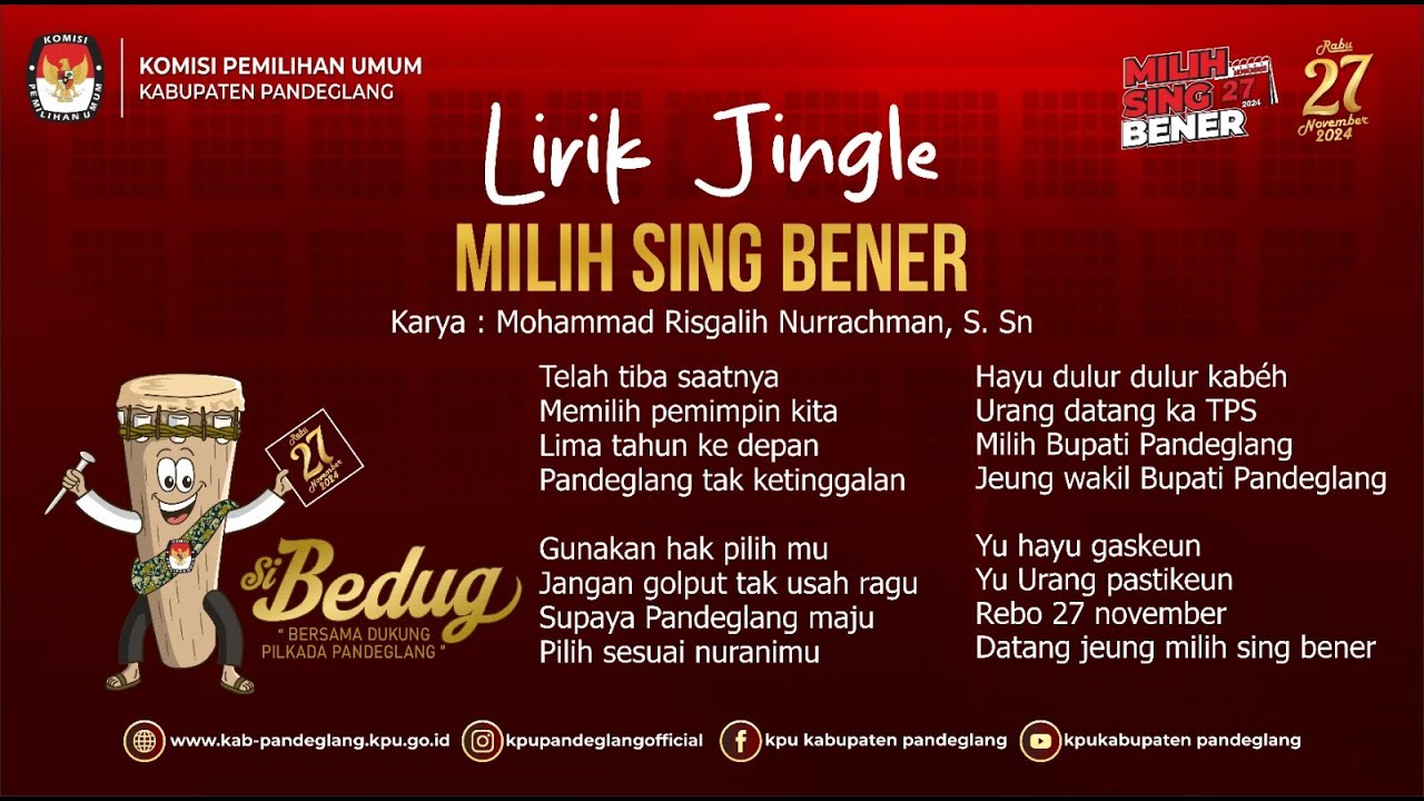 MILIH SING BENER : LIRIK JINGLE PILKADA PANDEGLANG tahun 2024 - YouTube