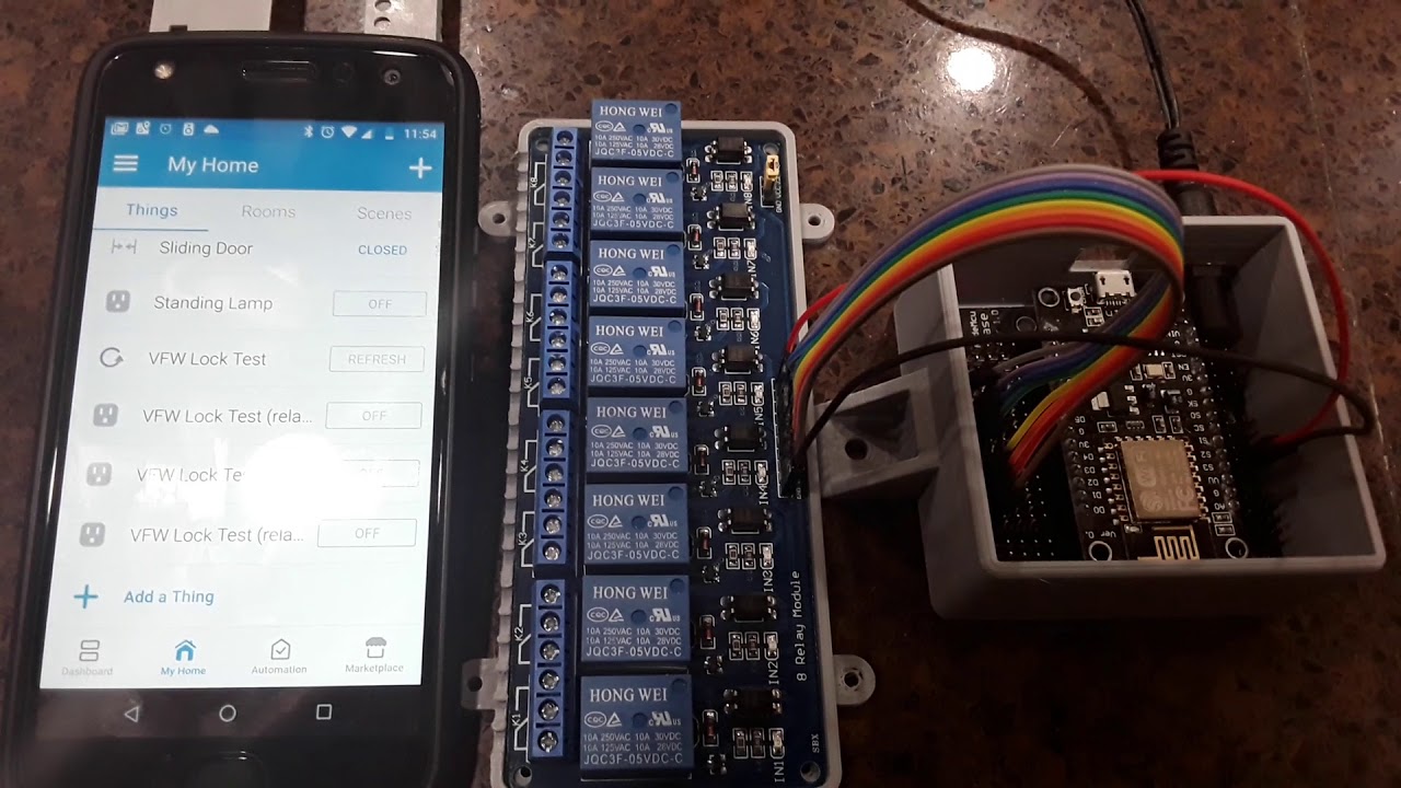 ESP8266 with 8 channel relay bank Smartthings demonstration - YouTube