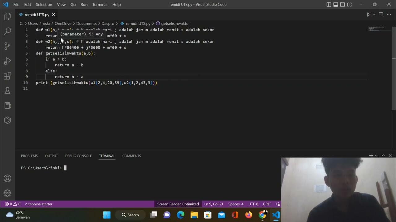 Tutorial membuat program selisih waktu menggunakan bahasa python (dasar pemrograman) - YouTube