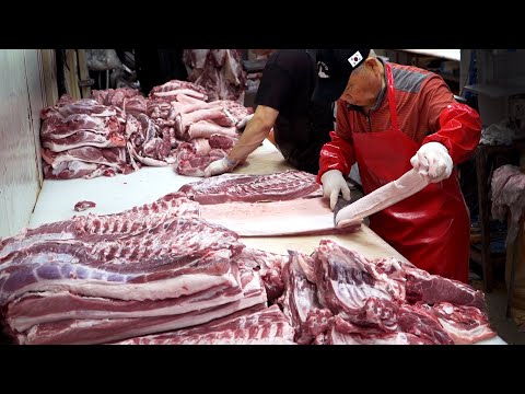 HOW TO BUTCHER A PIG / Pork dismantling,  Korea's Top 3 Pig Butchers / Korean street food