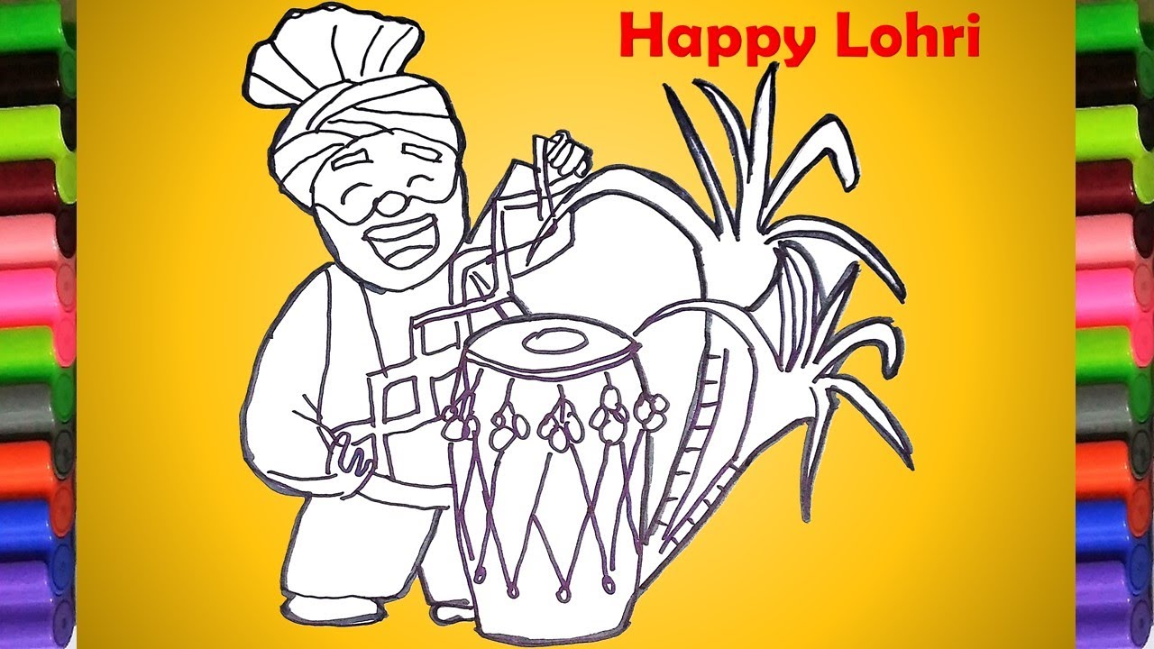 How to draw Happy Lohri Drawing Easy | Lohri drawing simple Colouring ...