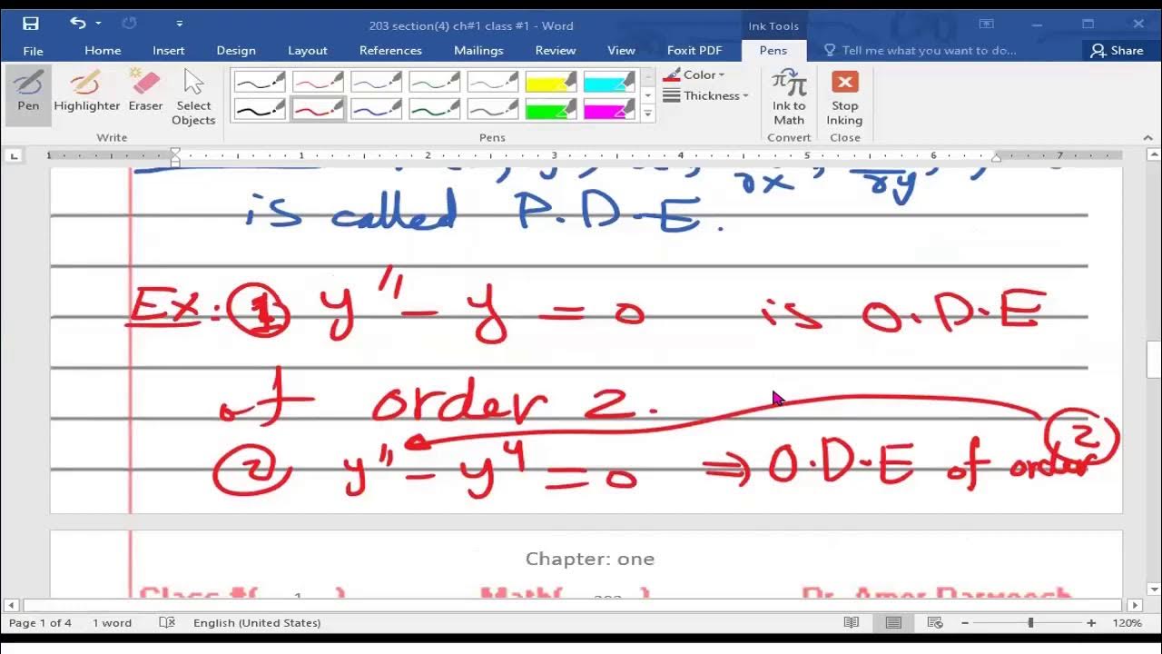 Lecture1 - ORDINARY DIFFERENTIAL EQUATIONS - YouTube