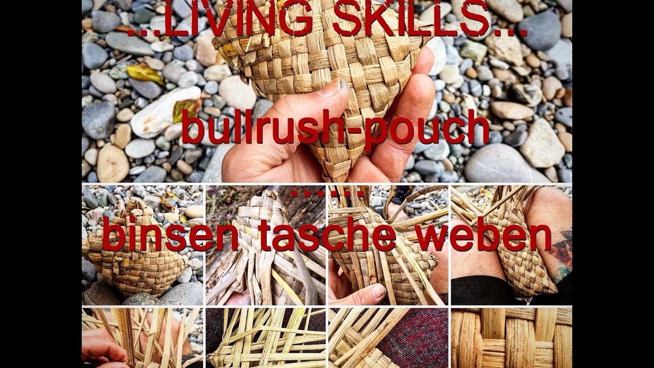 .weaving rush. - .binsen weben und flechten. - weaving a pouch from ...