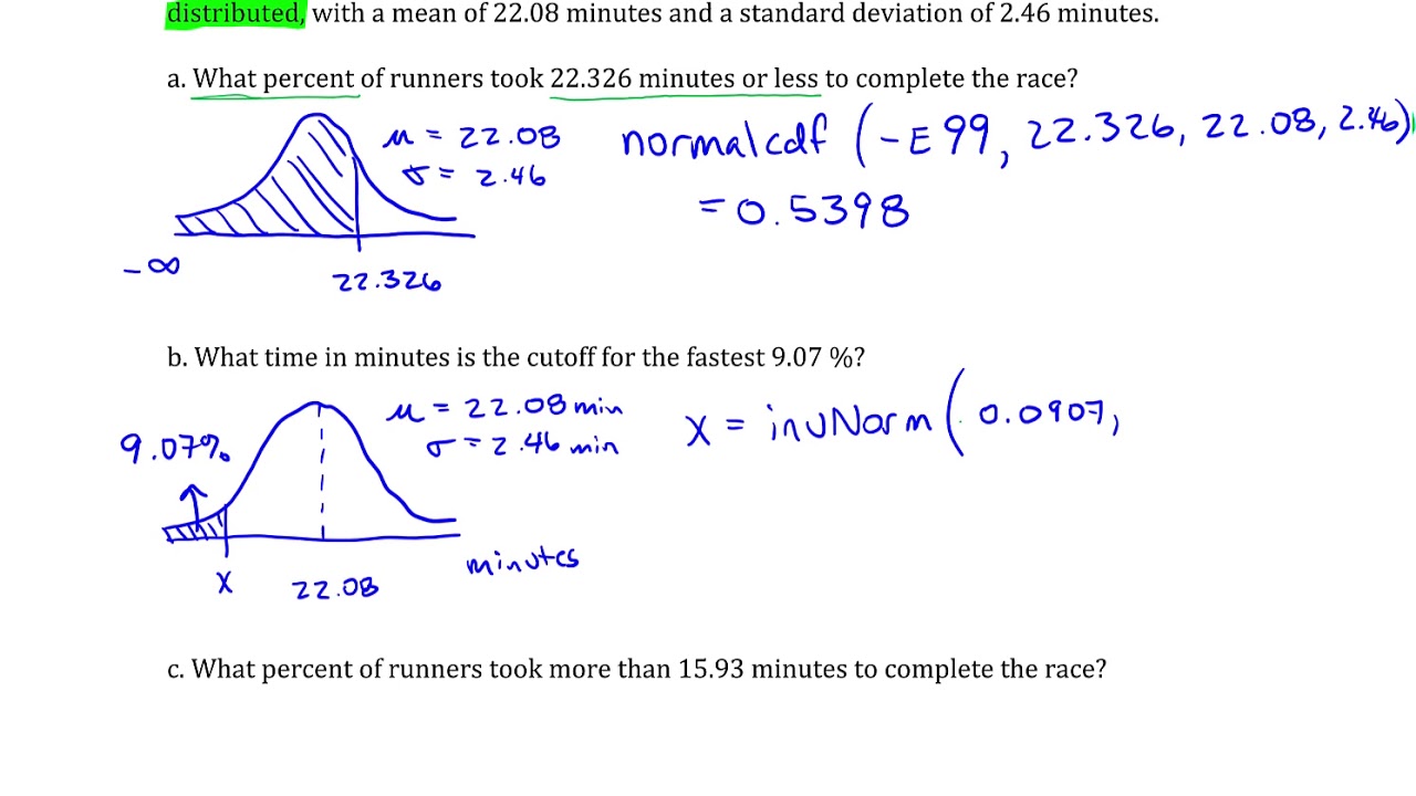Normal Distributions: Various Examples: Running Race Times - YouTube