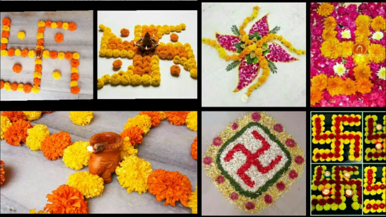Swastik Flowers Rangoli|Floor Decoration Ideas|Onam|Any Occasion|Pooja ...