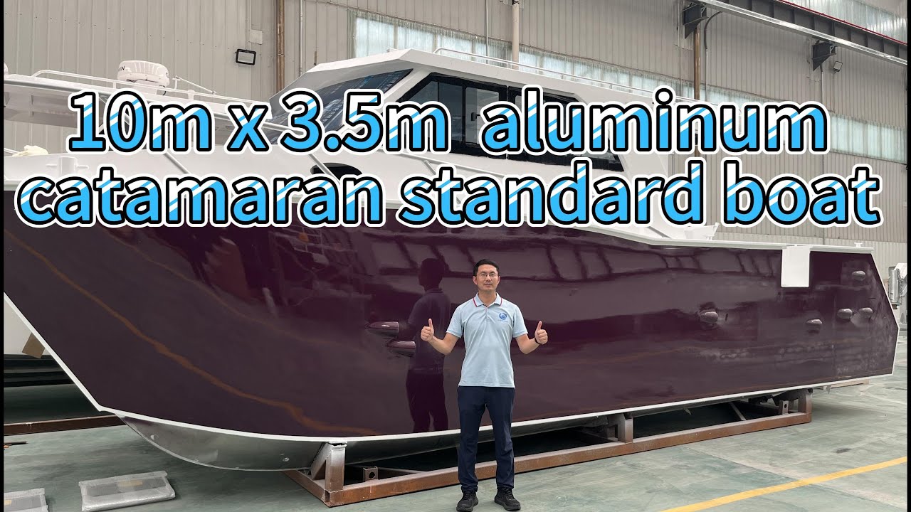 10m x 3.5m catamaran red color standard boat - YouTube