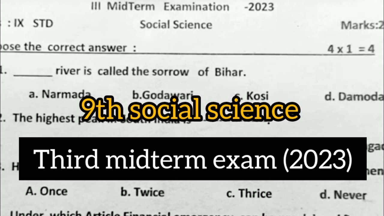 9th Std Social Science Third Midterm Question Paper 2023 Youtube