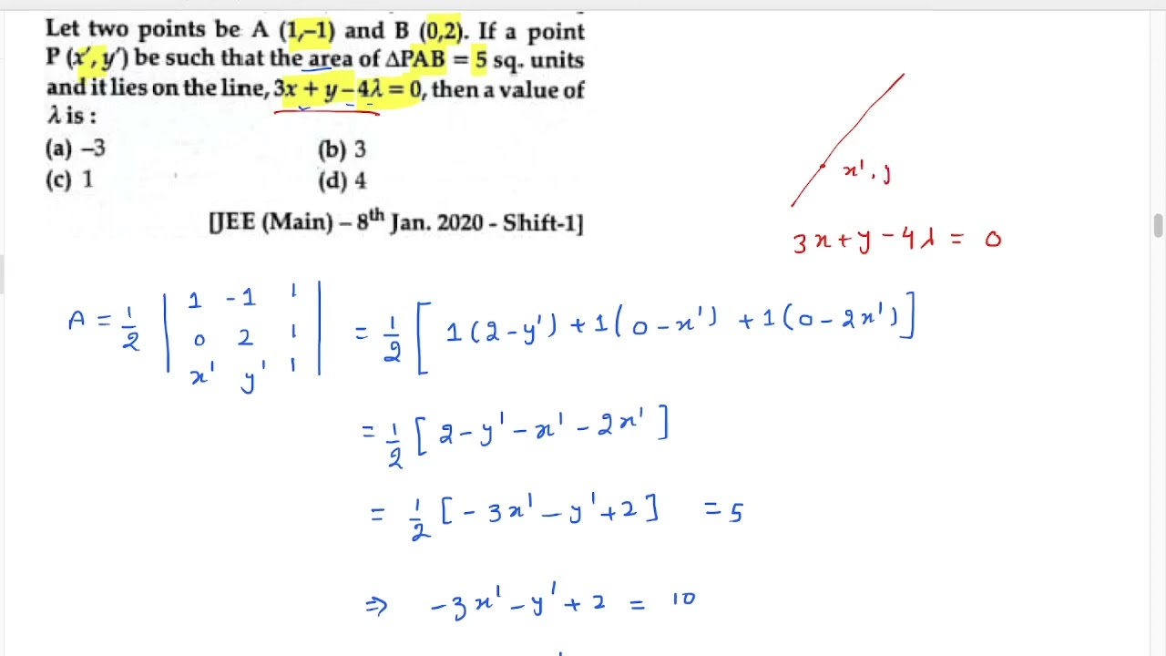 Let two points be A(1,-1) and B(0,2).If a point P(x,y) be such that ...