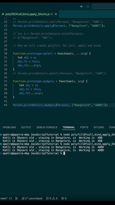 Polyfill of call, apply , bind in Javascript | #javascript #coding #programming #interview - YouTube