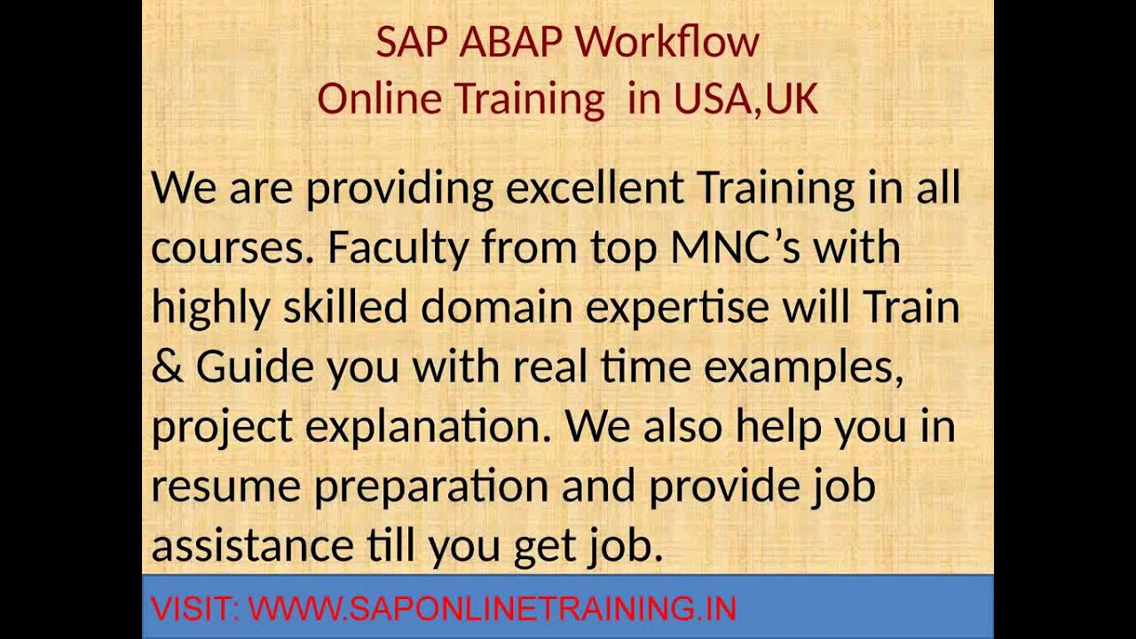 SAP ABAP WORKFLOW ONLINE TRAINING IN USA UK - YouTube
