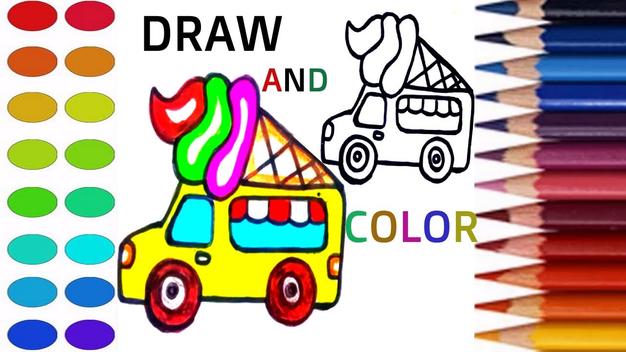 How to draw so cute ice cream cart drawing lesson Adım adım dondurma ...