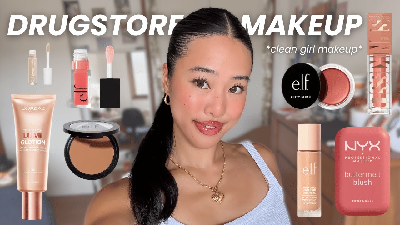 GRWM TRYING A FULL FACE OF AFFORDABLE DRUGSTORE MAKEUP 🤍🫧 *clean girl ...