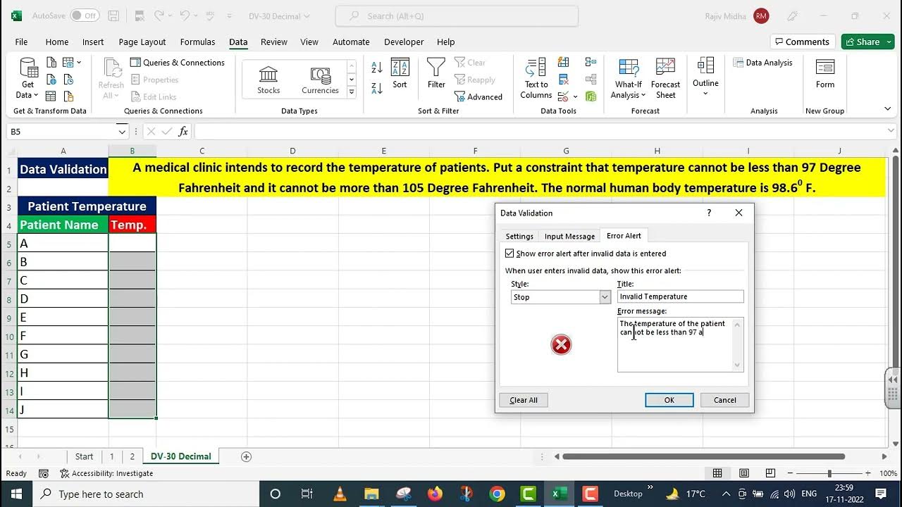 Data Validation 30 Decimal - YouTube
