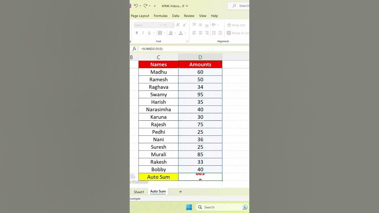 Shorts How To Do The Autosum In Excel Excel Excelshorts Youtube