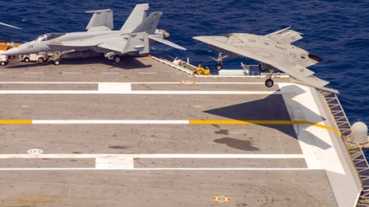 7 X-47B CVN Carrier Approach Touchdowns Nose Camera View - YouTube