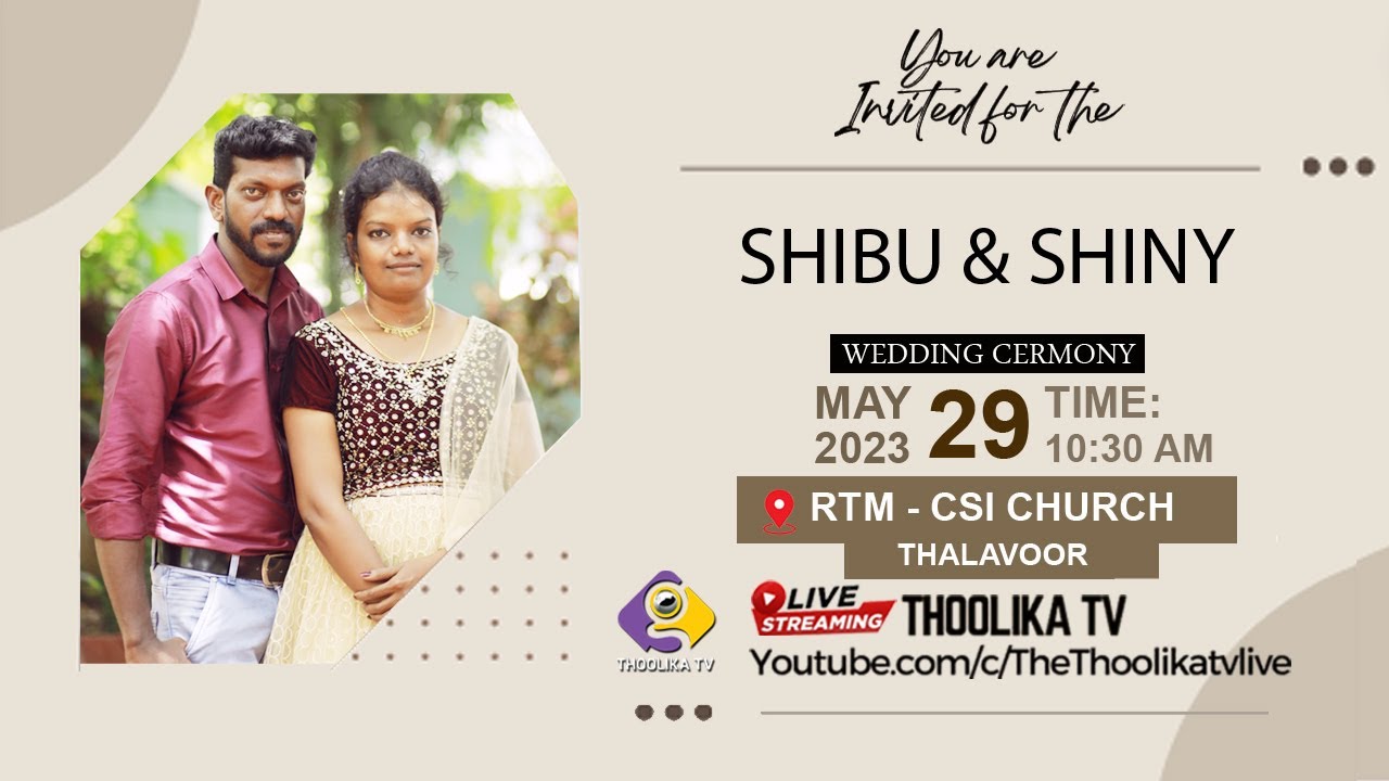 SHIBU & SHINY || WEDDING CEREMONY || LIVE ON: THOOLIKA TV - YouTube
