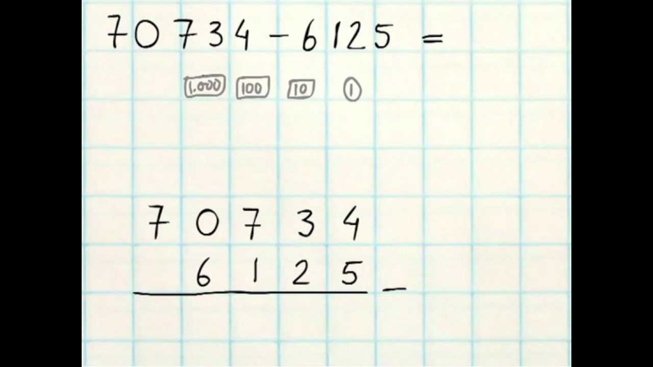 Aftrekken 6 - Aftrekken onder elkaar met meerdere keren 'lenen' - YouTube