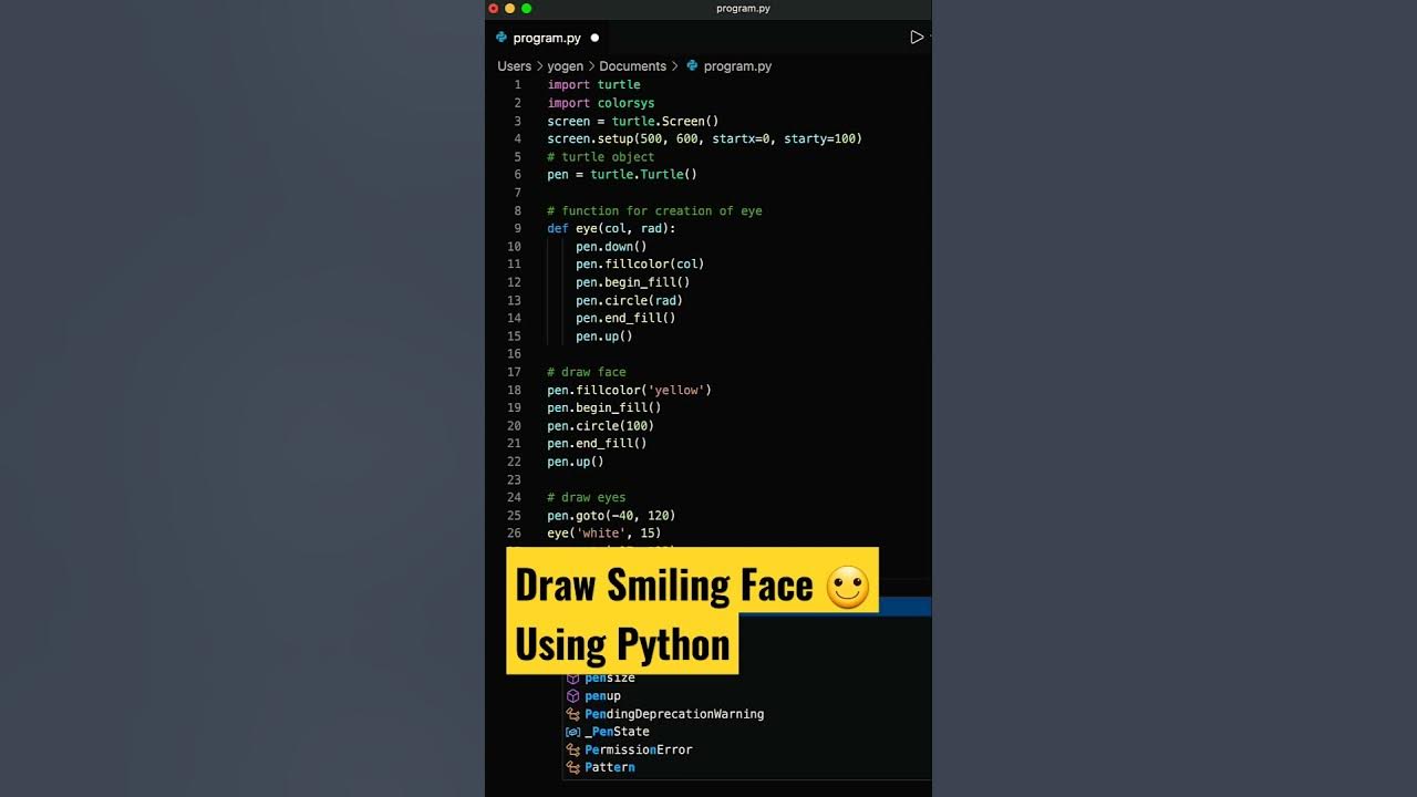😊 Draw Smiling Face Using Python Turtle 😊 Emoji Coding Status #shorts #coding #programming - YouTube