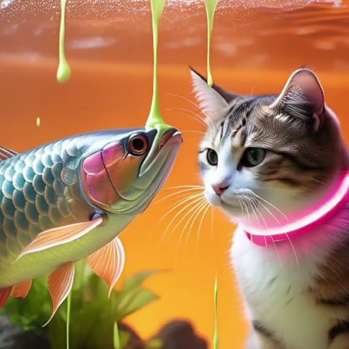 slime attack arowana fish cat scared #cat #cute #miawmiaw #fish # ...