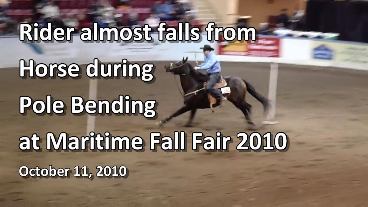 Rider almost falls from Horse during Pole Bending at Maritime Fall Fair ...
