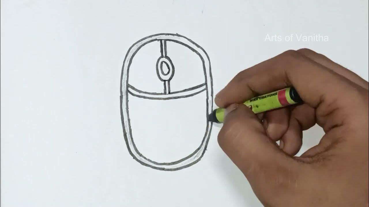 Computer mouse 🖱 drawing easy step by step | Desktop mouse | Pencil ...