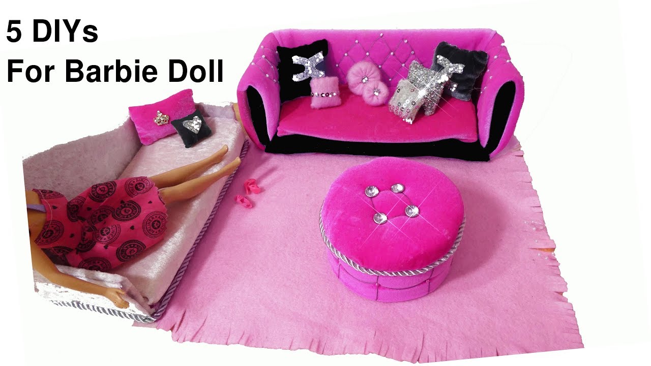 5 Barbie doll craft ideas /Miniature dolls furniture ideas - YouTube