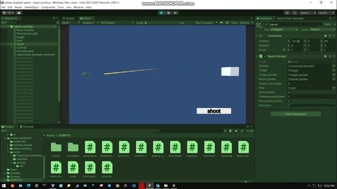 dynamic bullets object pooling system & barrel with fire spread and aim assist on unity asset ...
