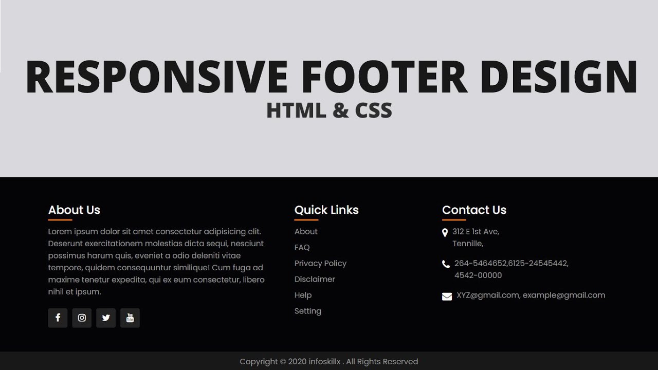 Responsive Footer Web Design Using Html Css Only Web Development Web Design Responsive 3619