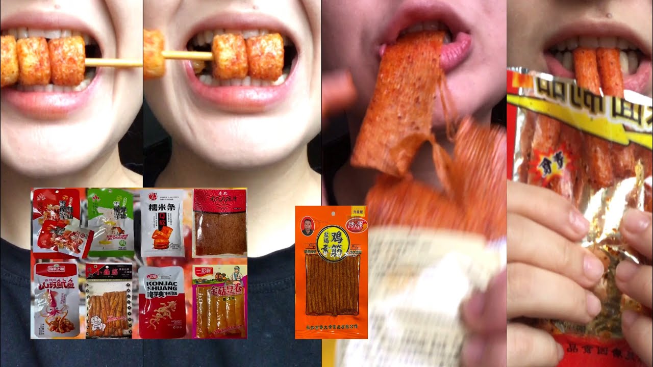 ASMR Latiao Chinese snacks EATING sounds/ part 1 - YouTube