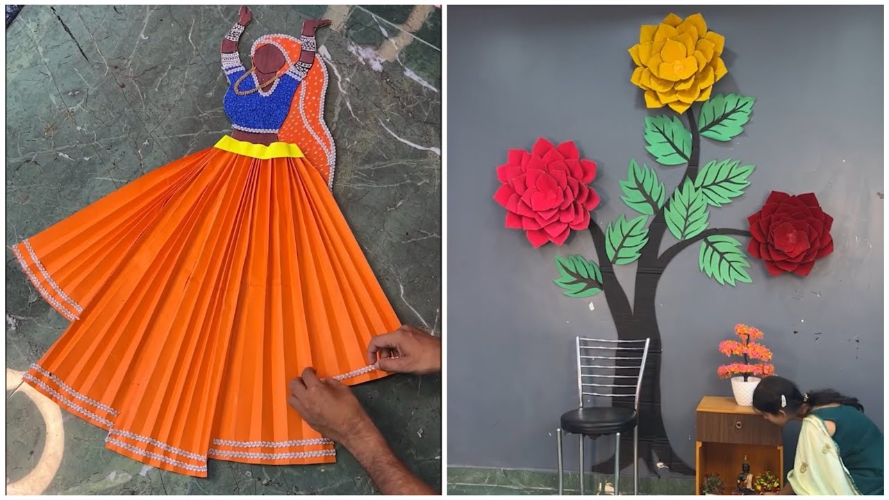 Dancing girl DIY paper craft idea | Cardboard flower wall decor ...