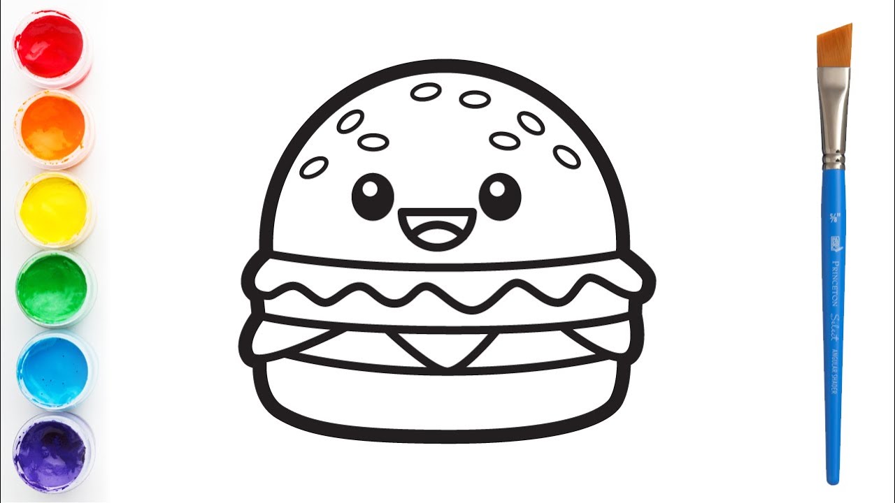 Burger 🍔 Drawing, Painting and Coloring for kids and toddlers | How to ...