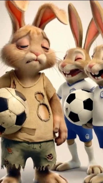 A poor rabbit is made fun of by his friends because he has an old, torn ...