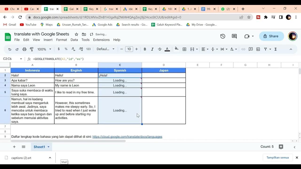 google sheets tutorial - language translator in google sheets - YouTube