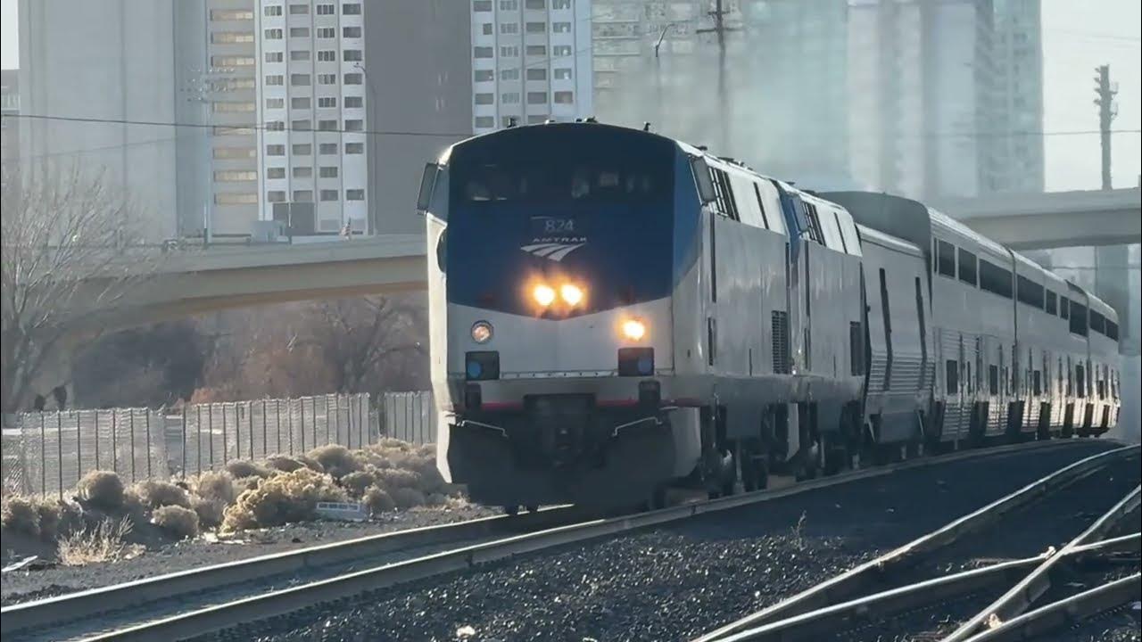 Amtrak California Zephyr Train #6 passing by Sutro Street in Reno Nevada P40DC #824 & P42DC #157 ...