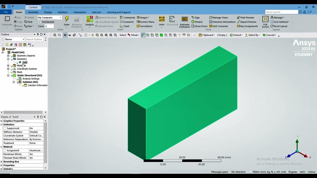 Ansys Static structural analysis using Aluminum material- beam expanding Ansys 2025 R1 academic ...