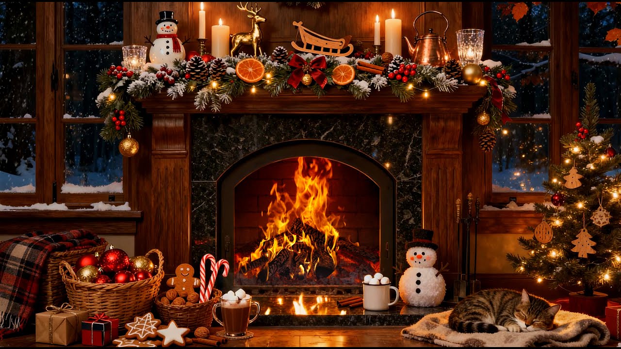 🎄 Magical Christmas Fireplace 🎅 Calm Crackling Fire Sounds for Deep ...
