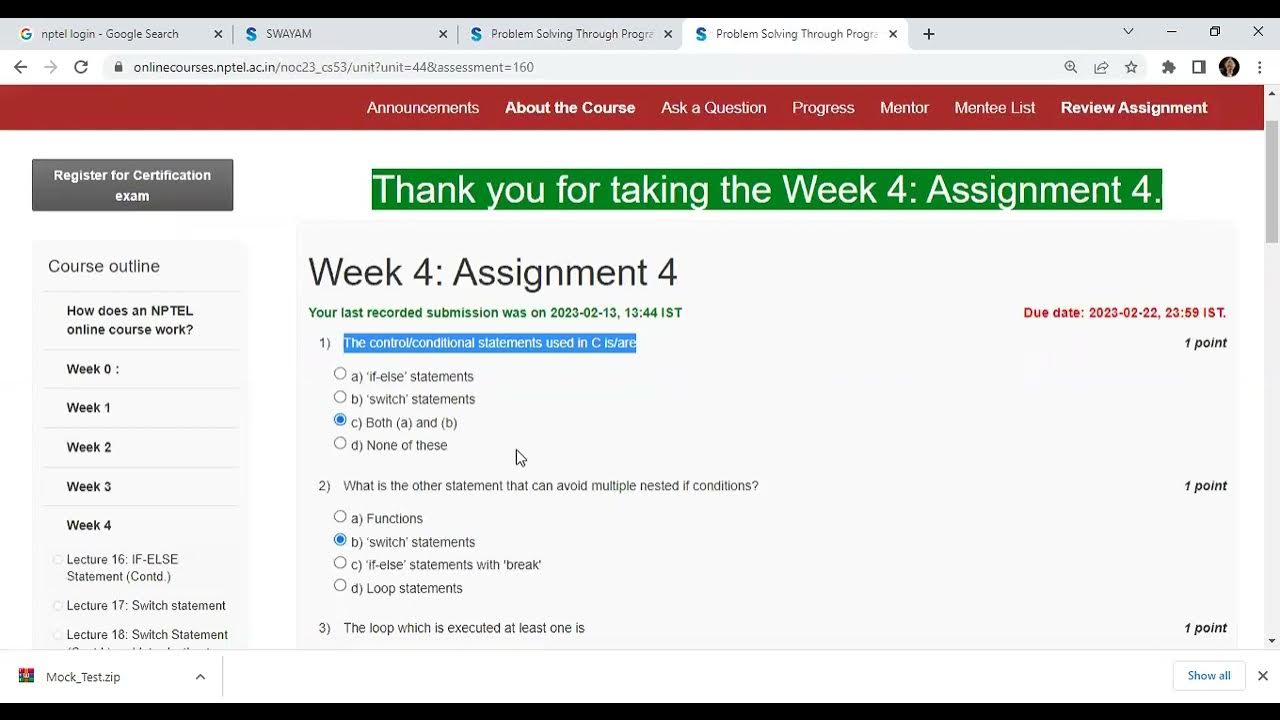 NPTEL » Problem Solving Through Programming In C Week 4: Assignment 4 - YouTube