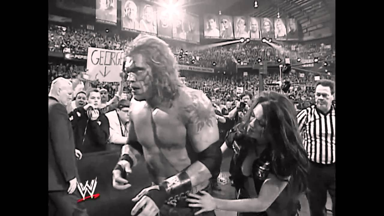 WrestleMania 22 - Edge spears Mick Foley through a table on fire - YouTube