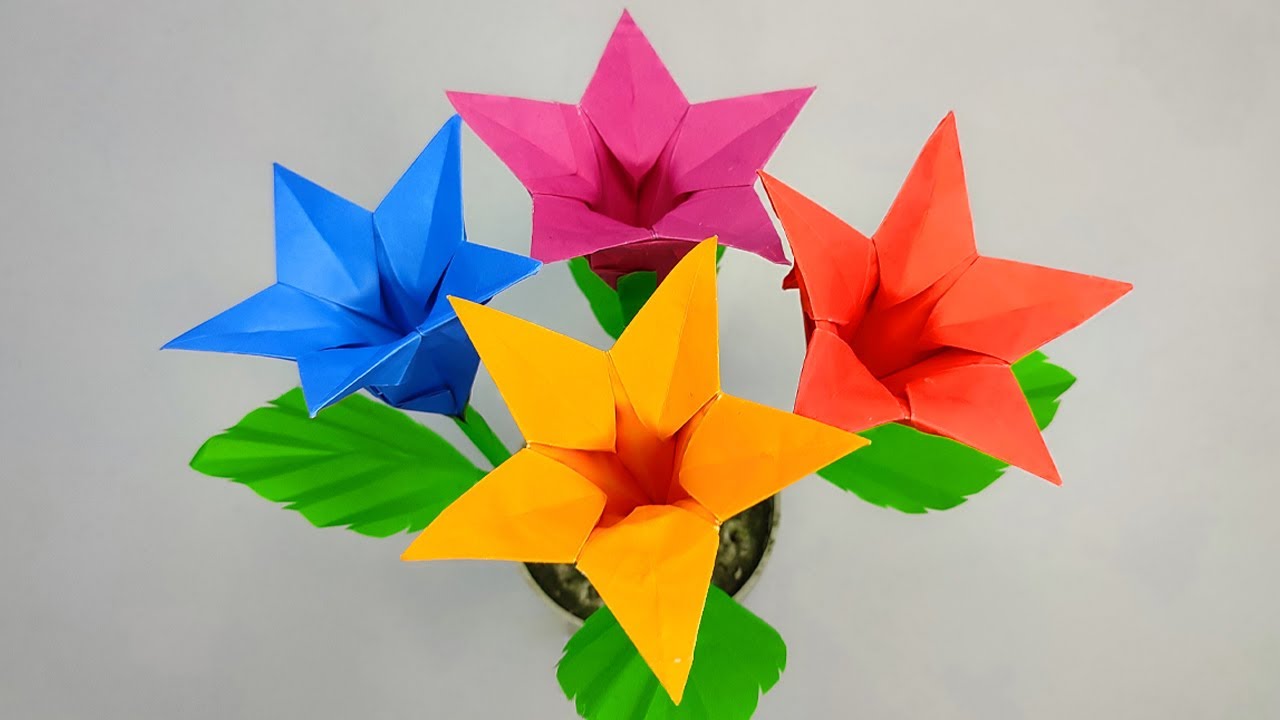 How To Make Very Easy Star Paper Flower Decoration at Home || Paper ...