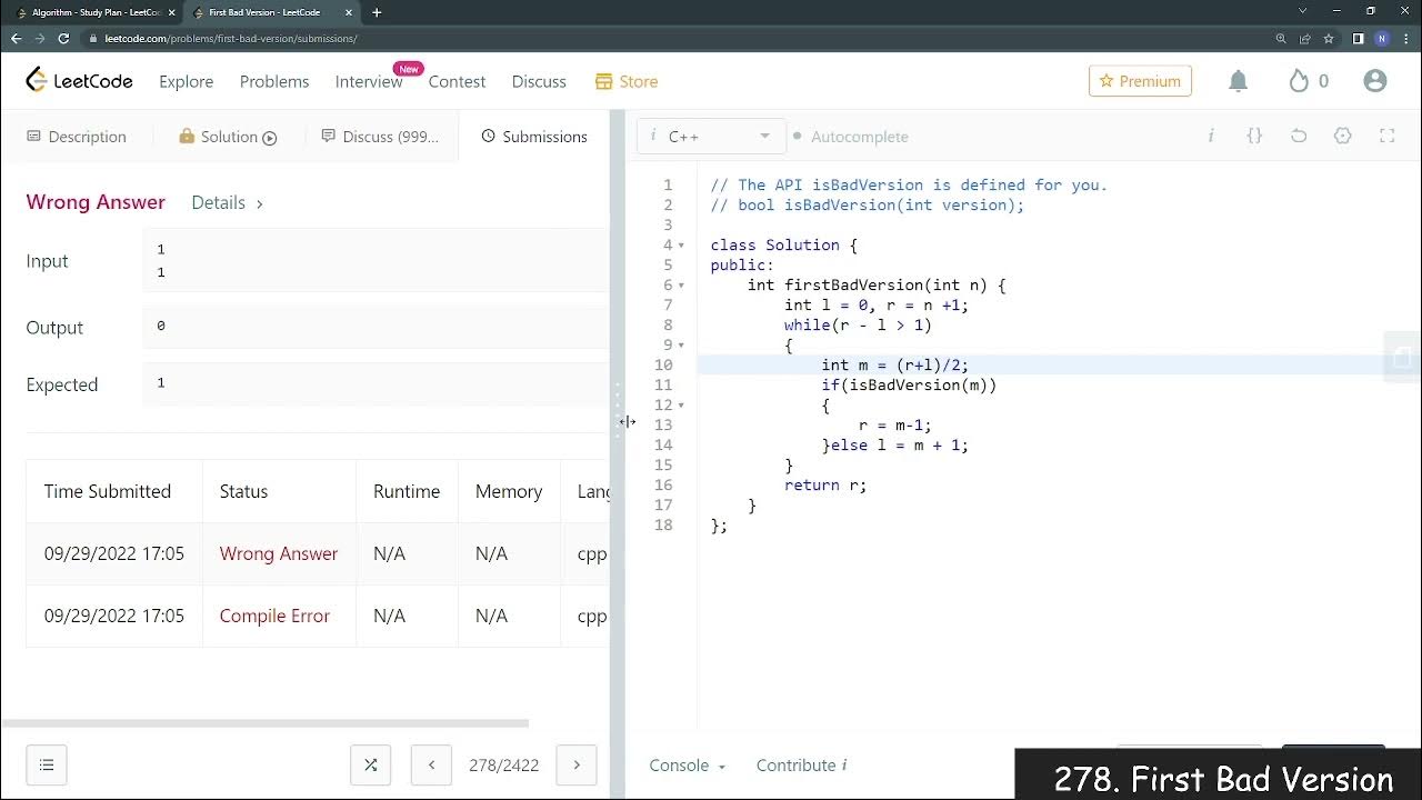 Leetcode 278 First Bad Version Youtube