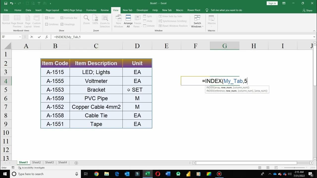 MS Excel - Index Function - YouTube