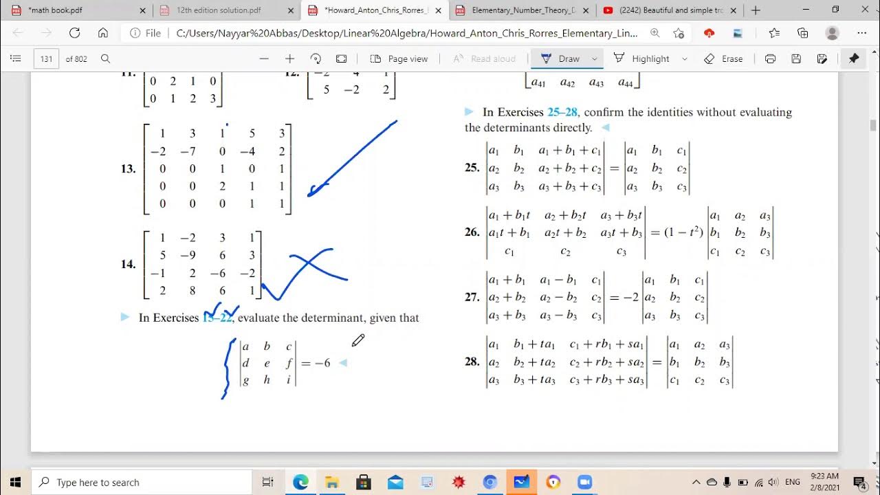 Linear Algebra || Evaluating Determinants by Row Reduction exercise 2.2 ...