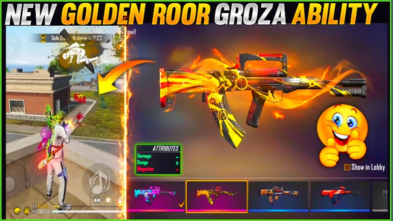 NEW GOLDEN ROAR GROZA GUN SKIN ABILITY TEST | NEW GROZA GUN SKIN ...