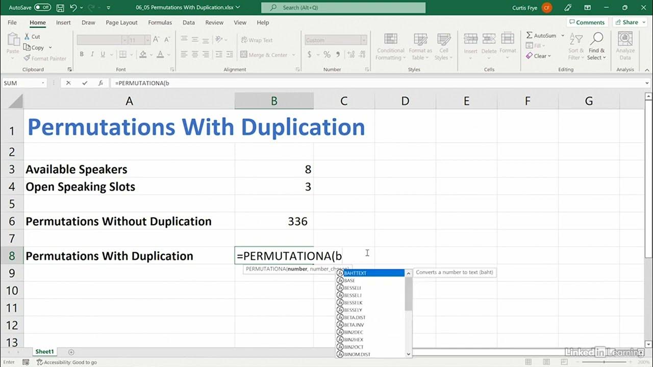 43 - Calculate Permutations with Duplication - Learning Excel Data Analysis - YouTube